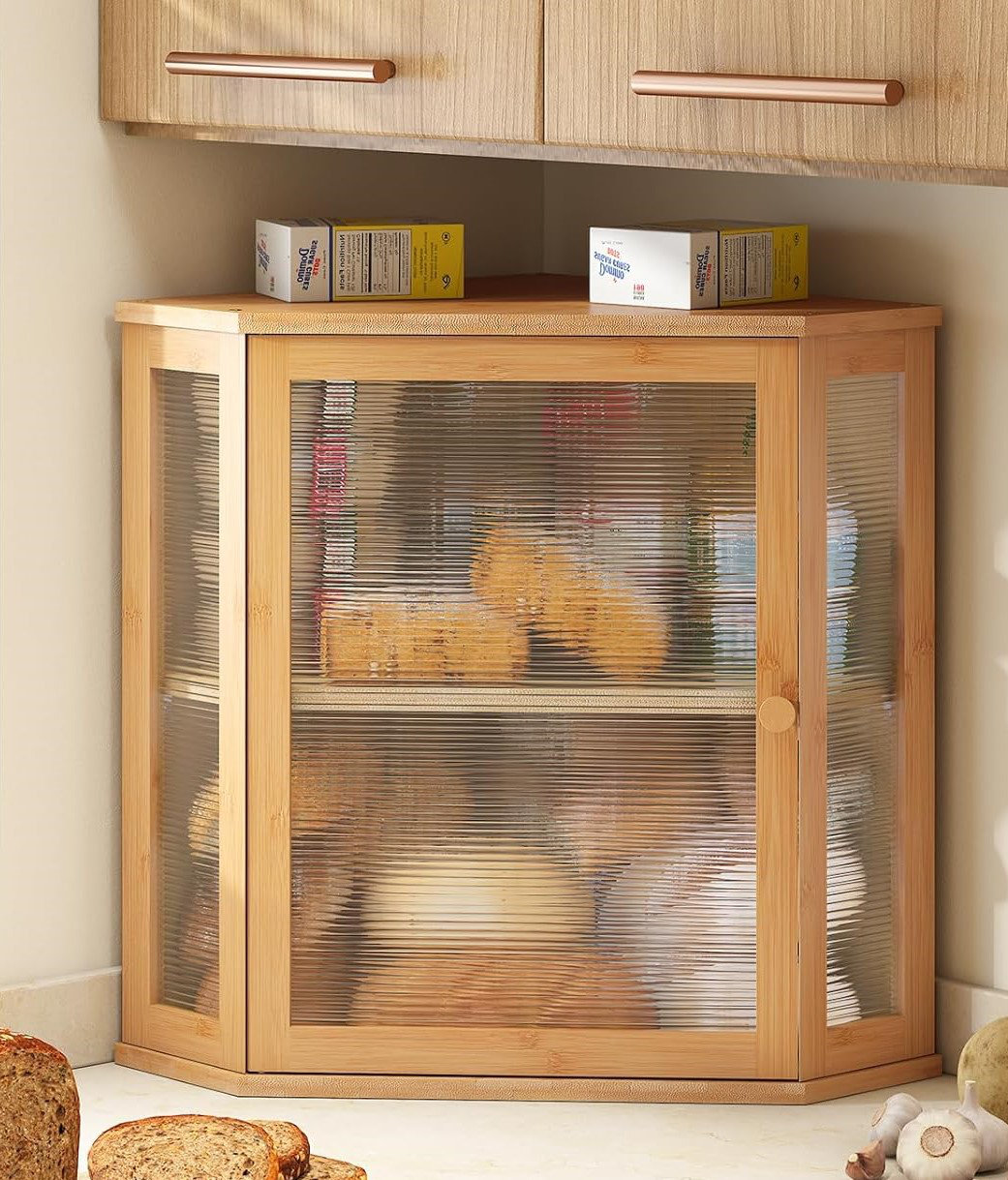 Red Barrel Studio® Corner Bread Box for Kitchen Counter, Bamboo Wood ...