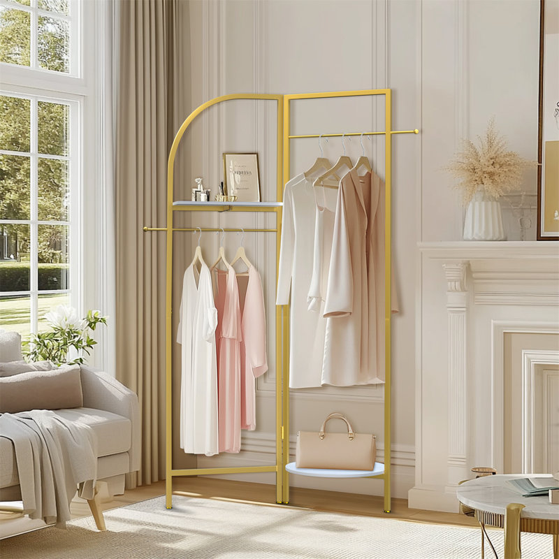 Mercer41 2 In 1 Corner Clothes Stand Freestanding Industrial Gold Metal ...