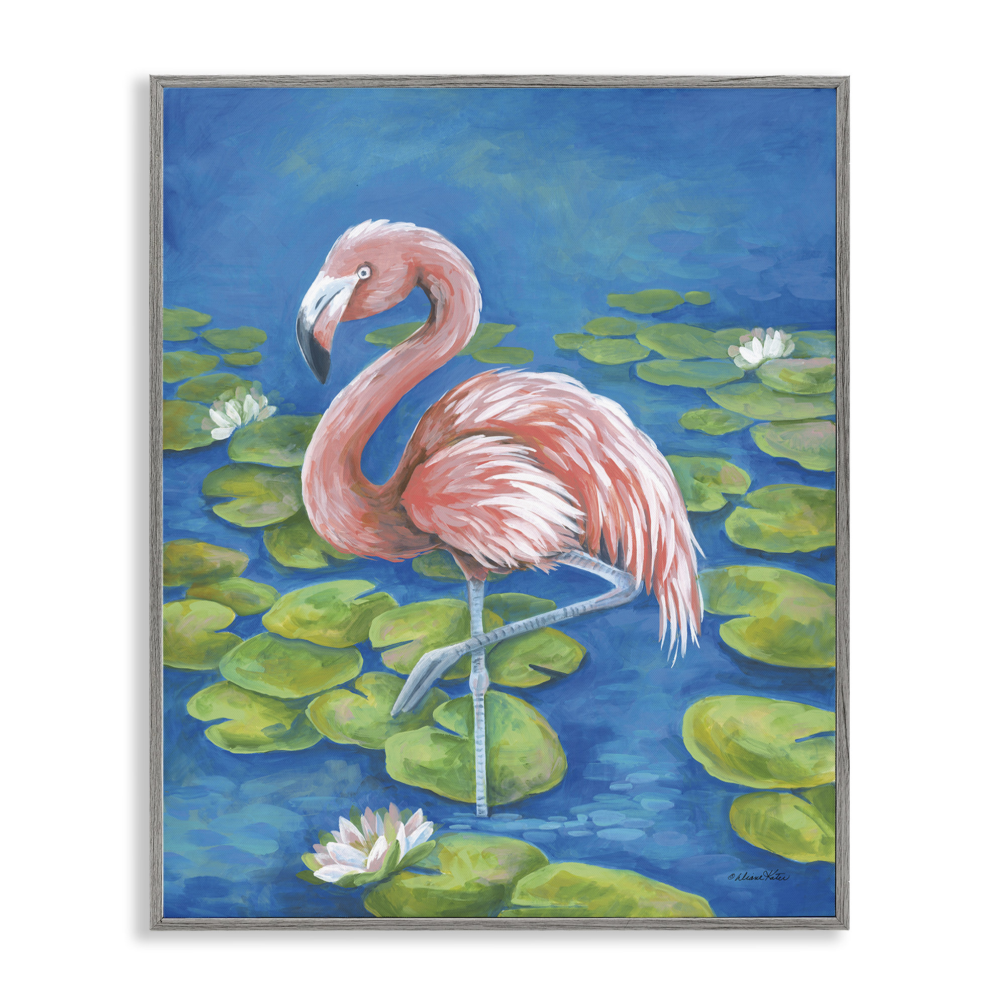 Ebern Designs Balancing Flamingo & Lily Pads Framed Giclee, design by ...