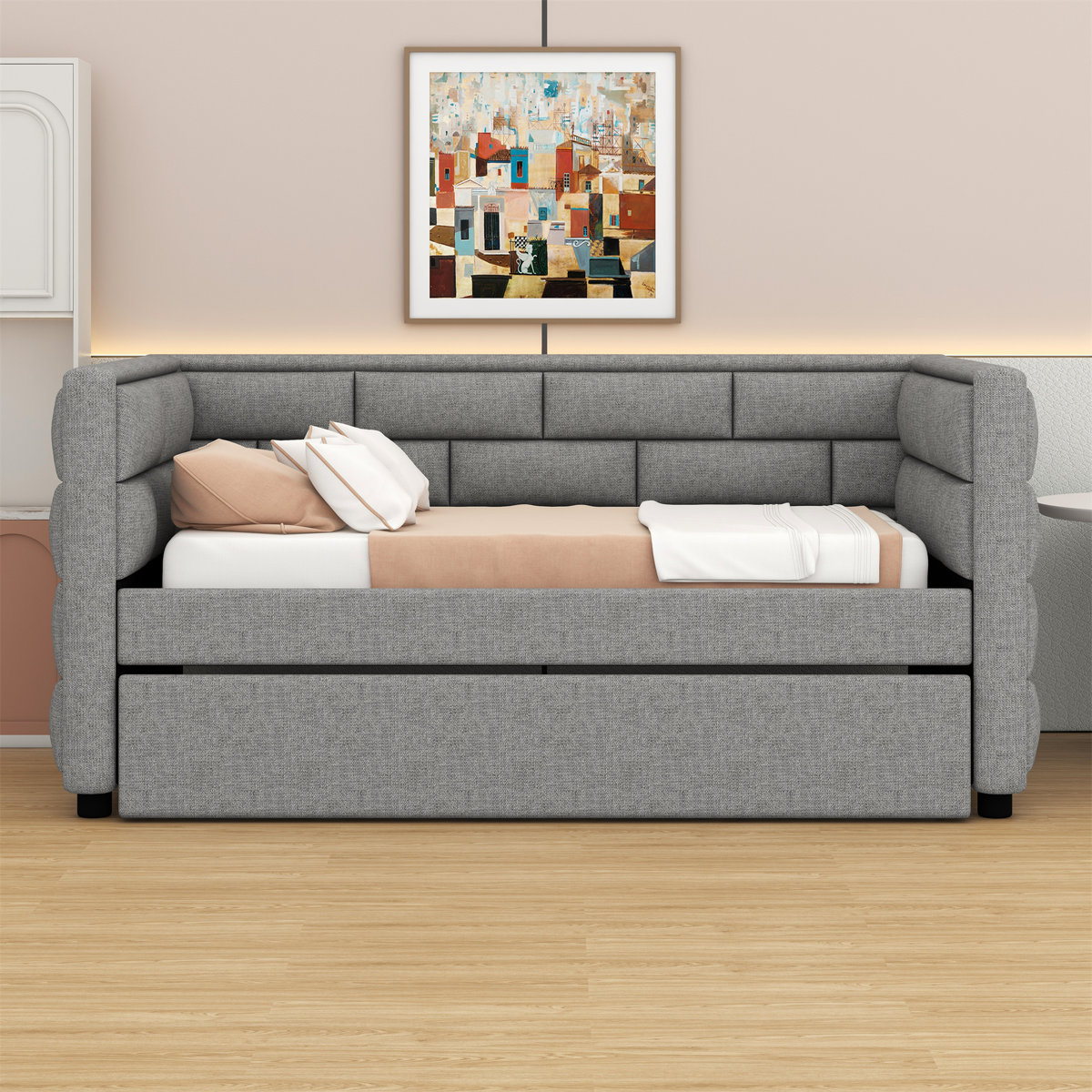 Latitude Run® Daybed With Trundle, Upholstered Daybed With Padded Back ...