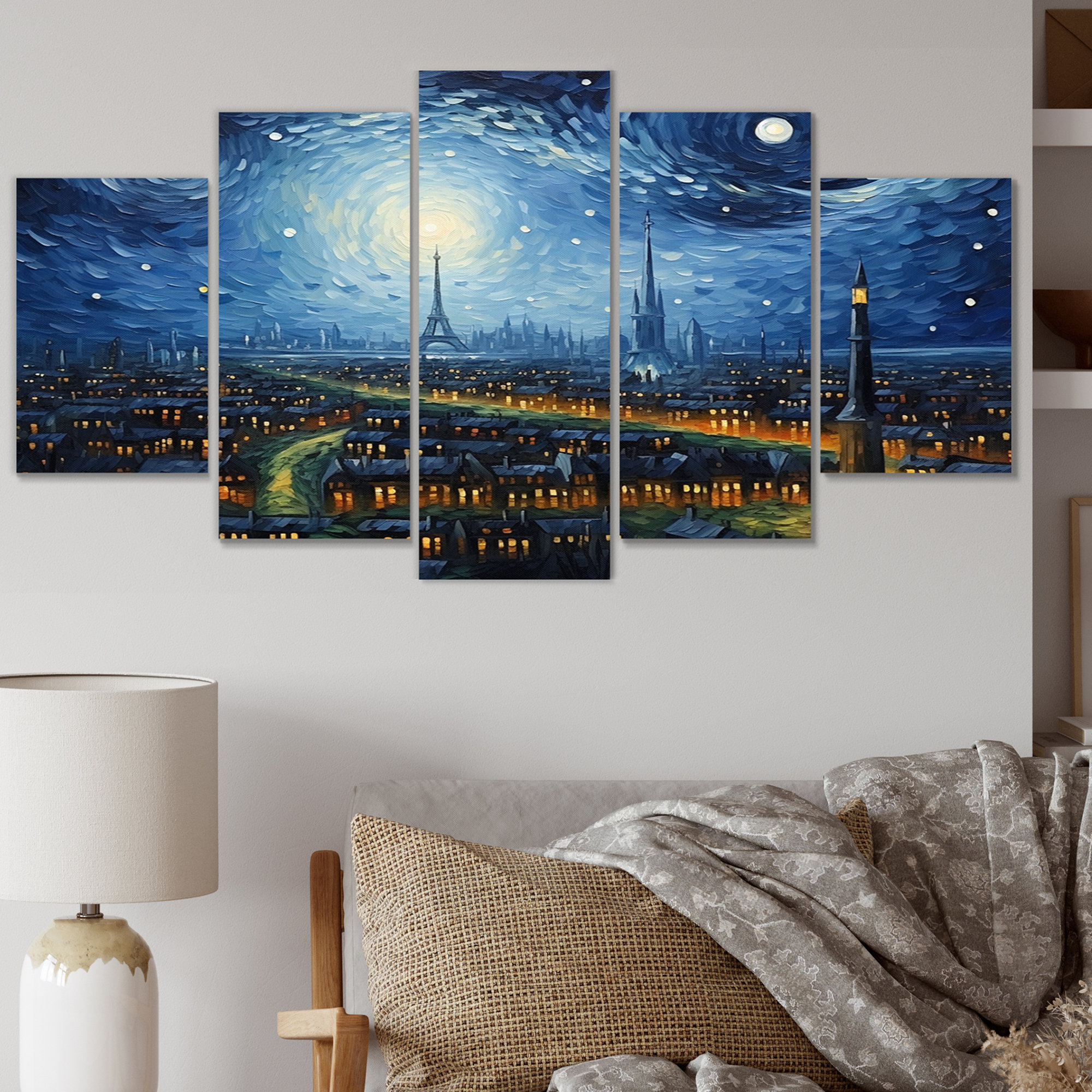 Red Barrel Studio® Chef-d'œuvre Paris, la nuit étoilée II - Art mural sur toile, 5 panneaux ...