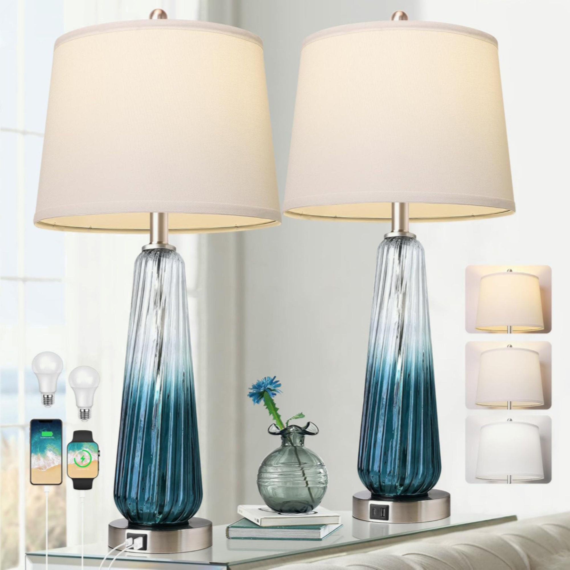 Ivy Bronx Table Lamps Set Of 2 With Touch Control, 3-Way Dimmable ...