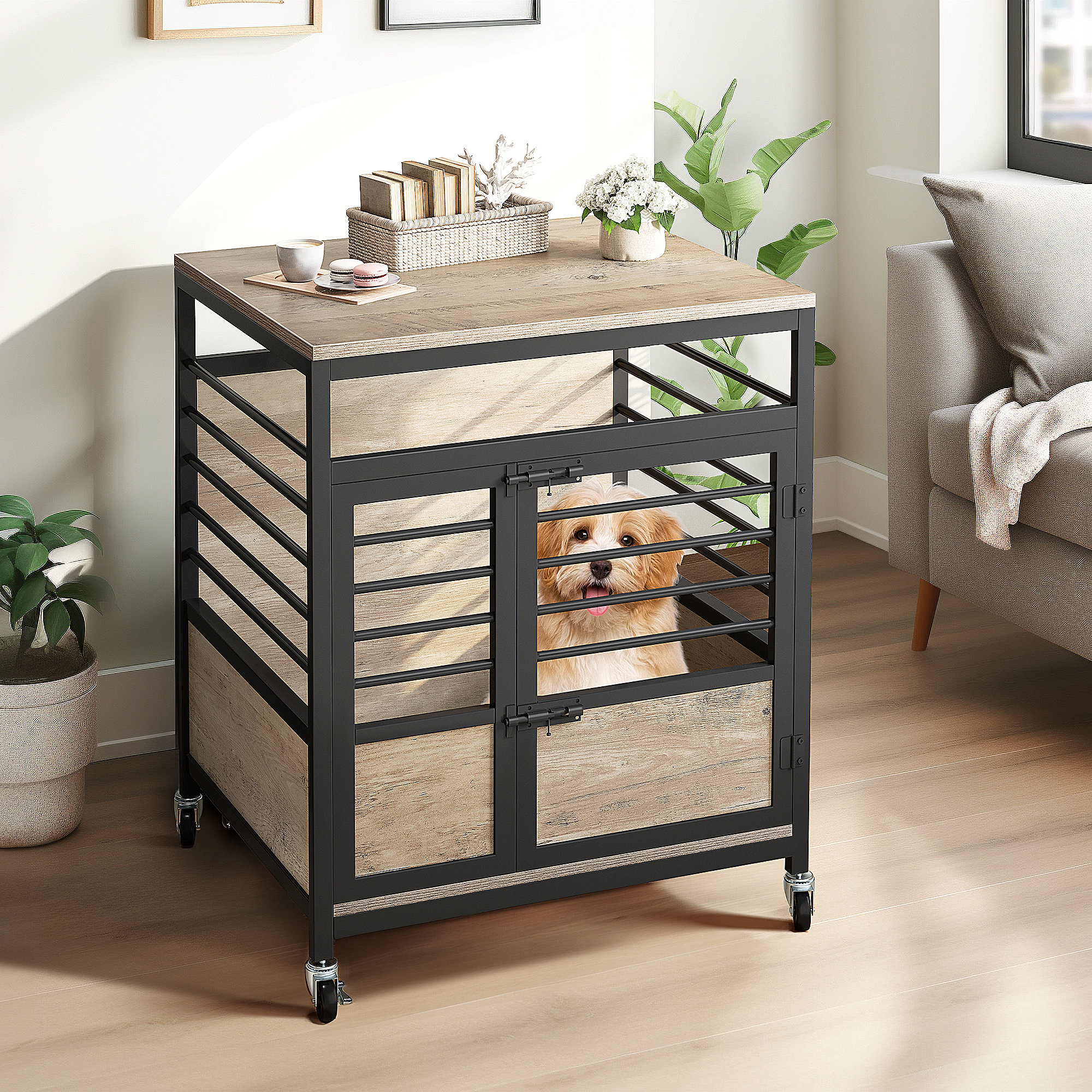Archie & Oscar™ Accomac Dog Crate Furniture Wooden Pet Kennel End Table ...