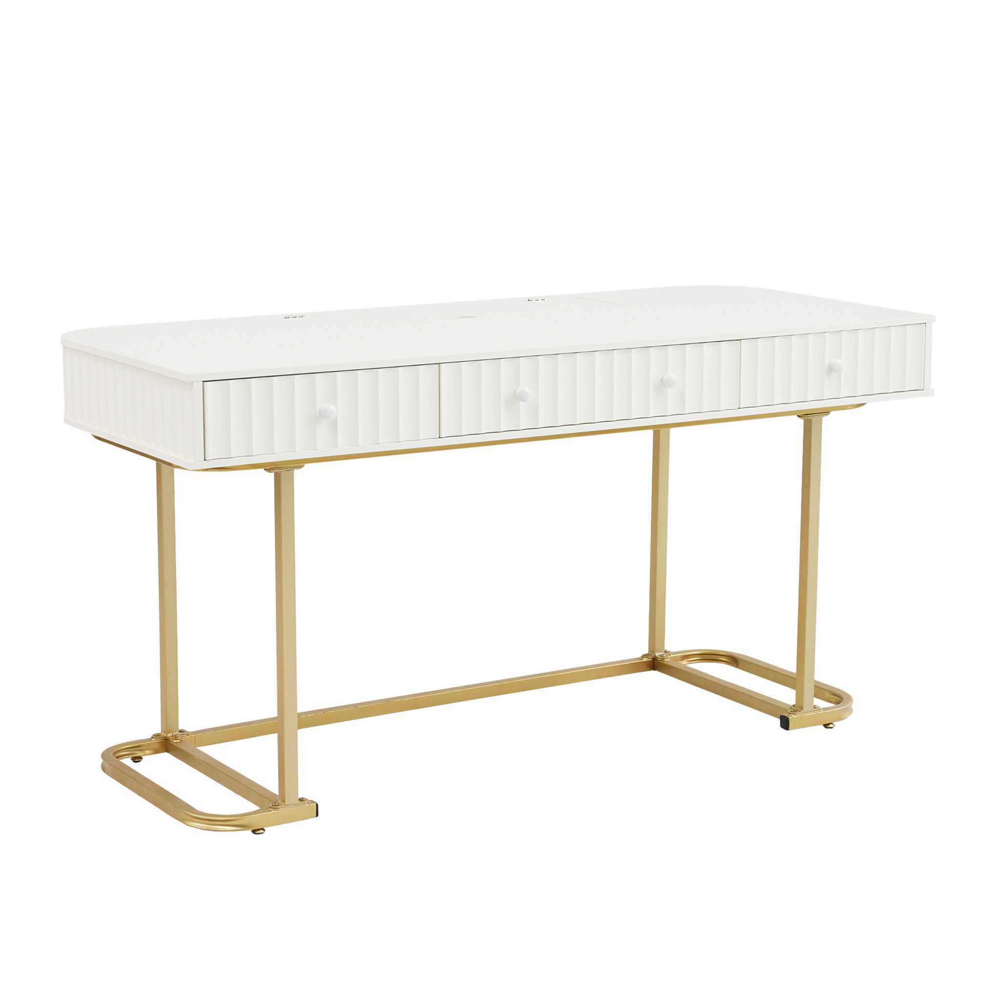 Latitude Run® 58"Mid-Century Modern Curved Desk,Wooden Home Office Desk ...