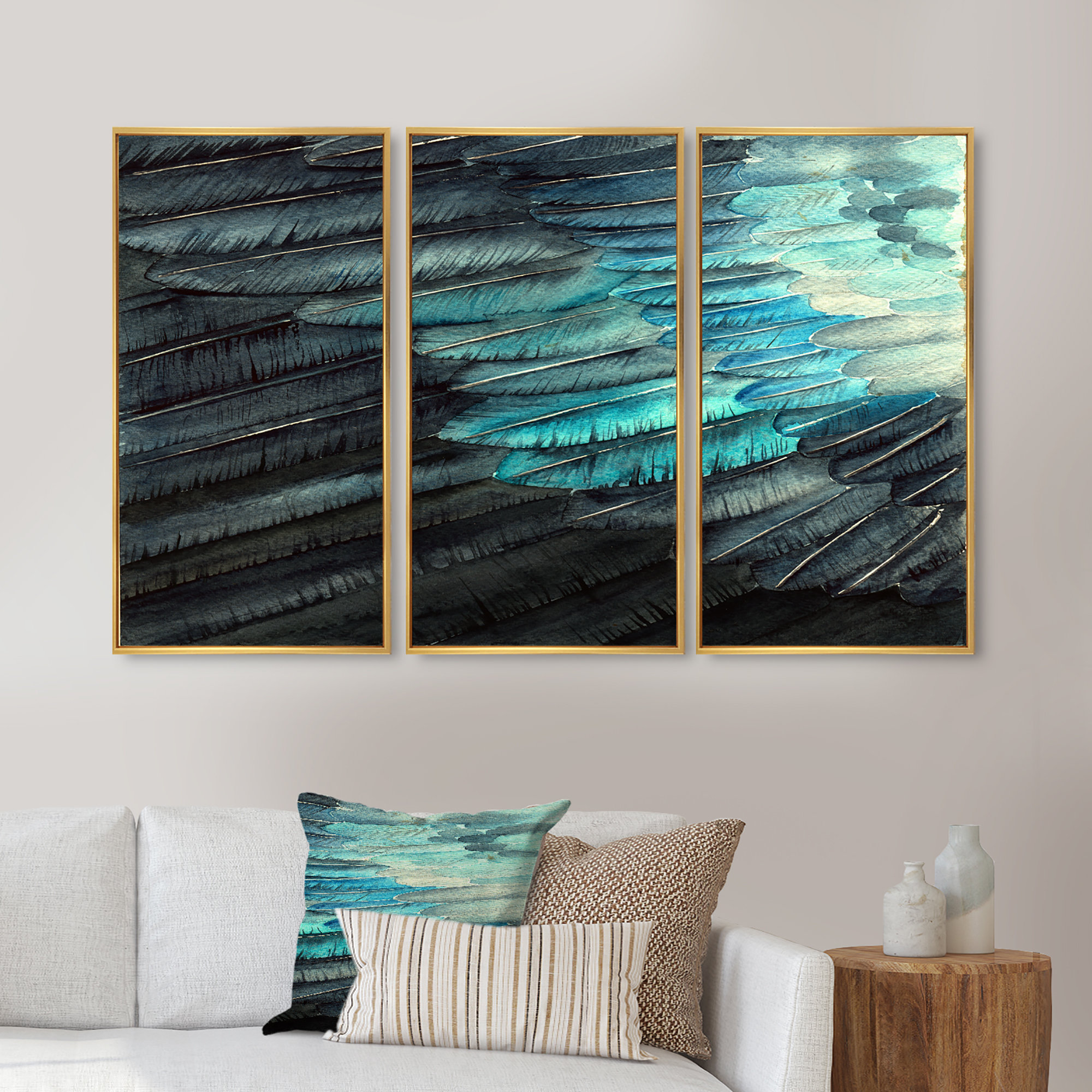 Dakota Fields Blue Fragment af a Bird Wing II - 3 Piece Floater Frame ...