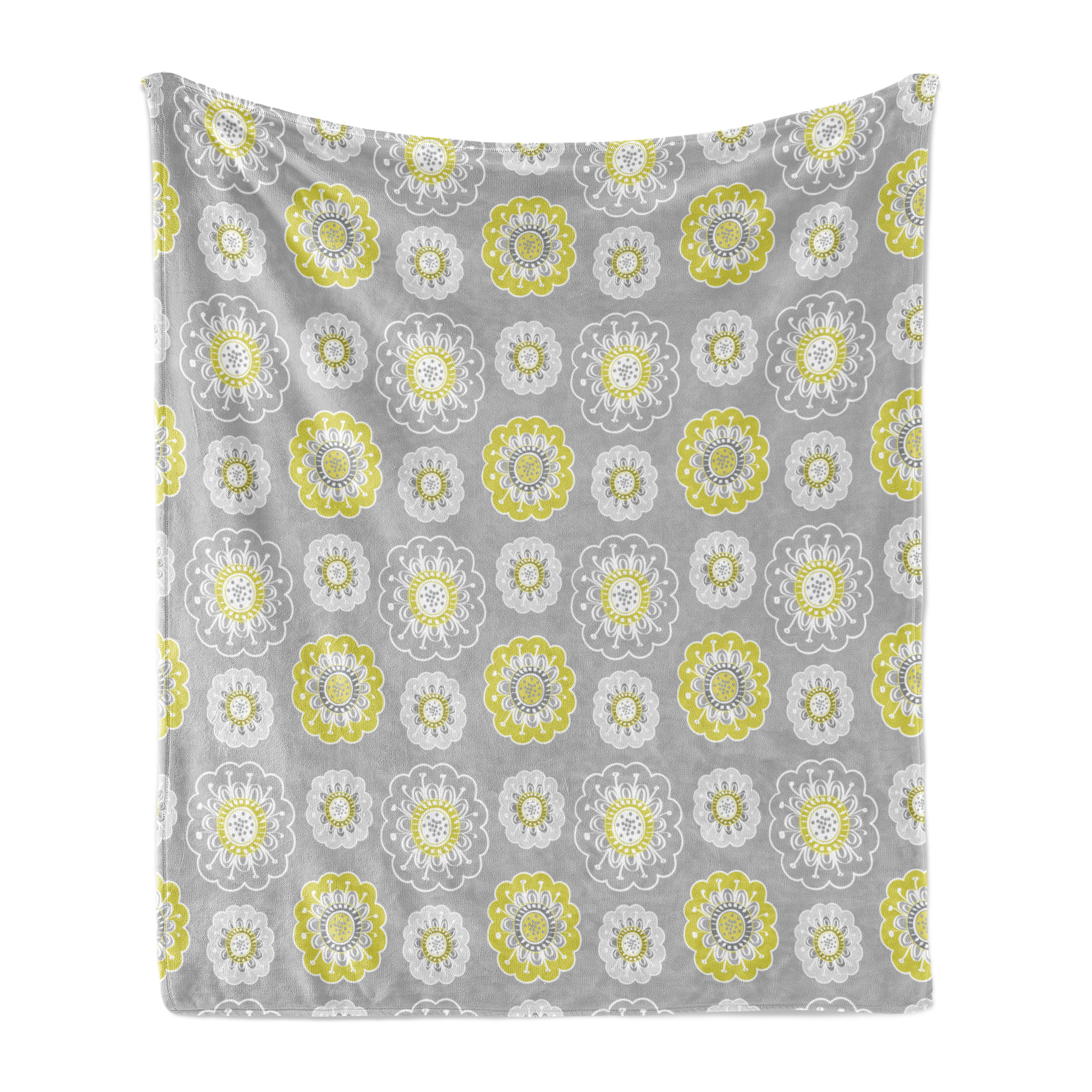 Ambesonne Pale Grey Fleece Throw Blanket Flowers Swirls Mustard Yellow ...