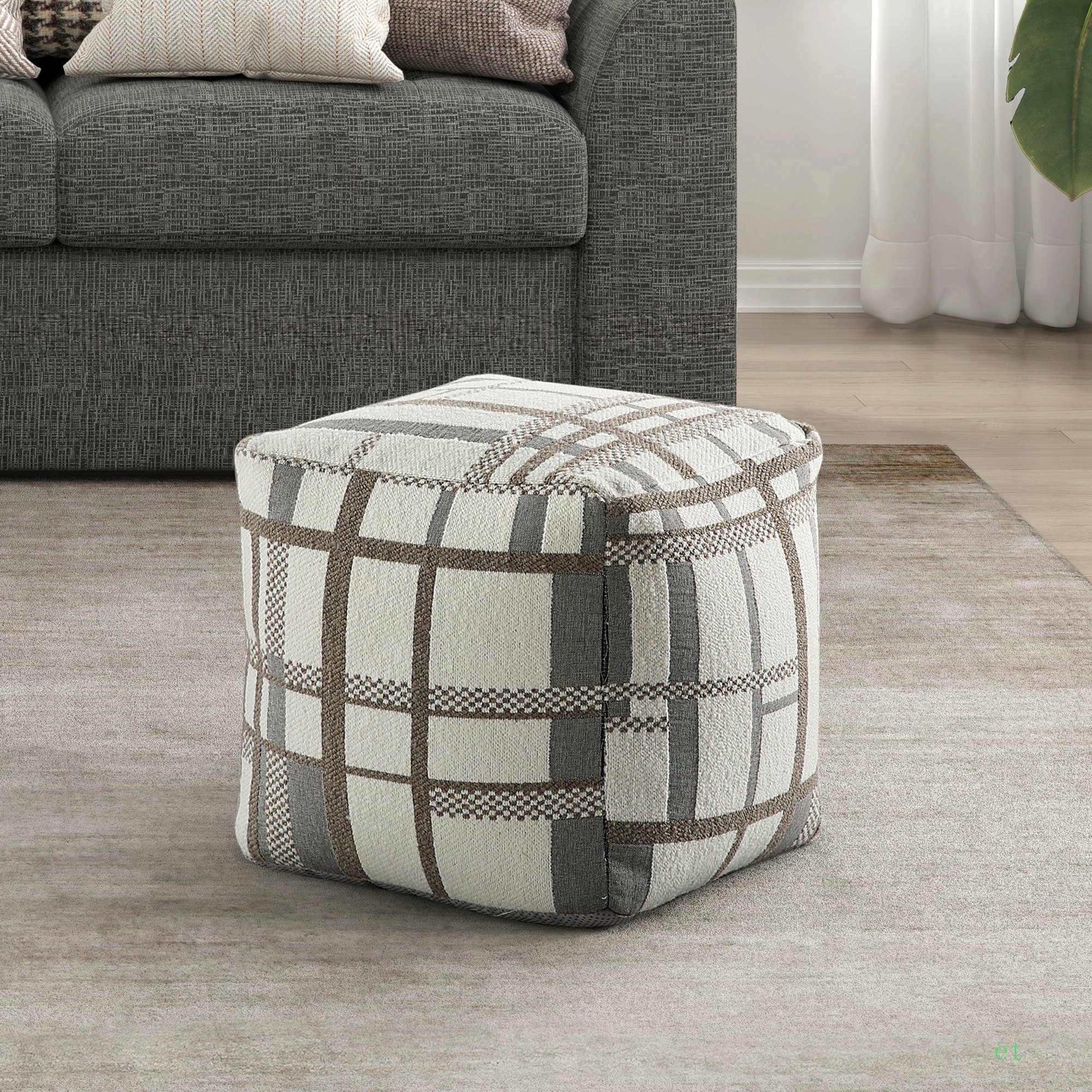 Trule Square Pouf Multi-Color Jacquard Fabric Upholstery Modern Ottoman ...