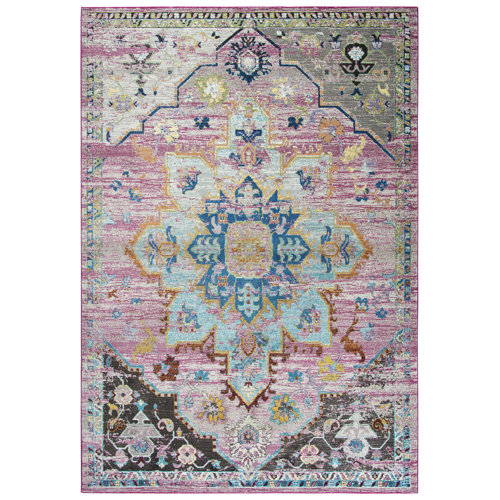Bungalow Rose Elliot Performance Pink/Gray/Blue Rug | Wayfair