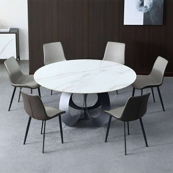 Corrigan Studio® Nordic Rock Plate Round Table 6 Chairs Combined Table ...