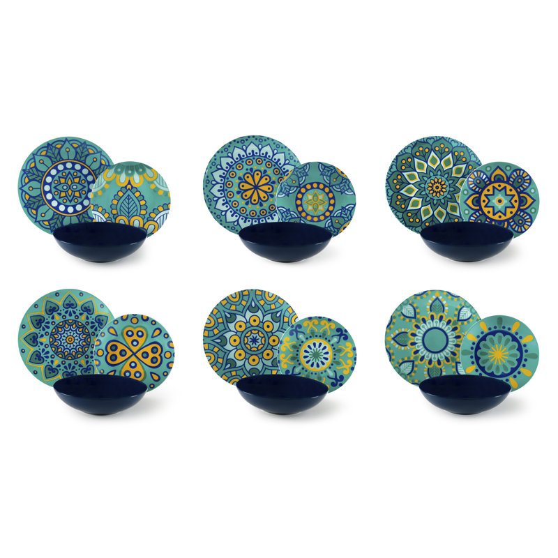 Excelsa Mandala Mediterraneo 18 Piece Dinnerware Set, Service for 6 ...
