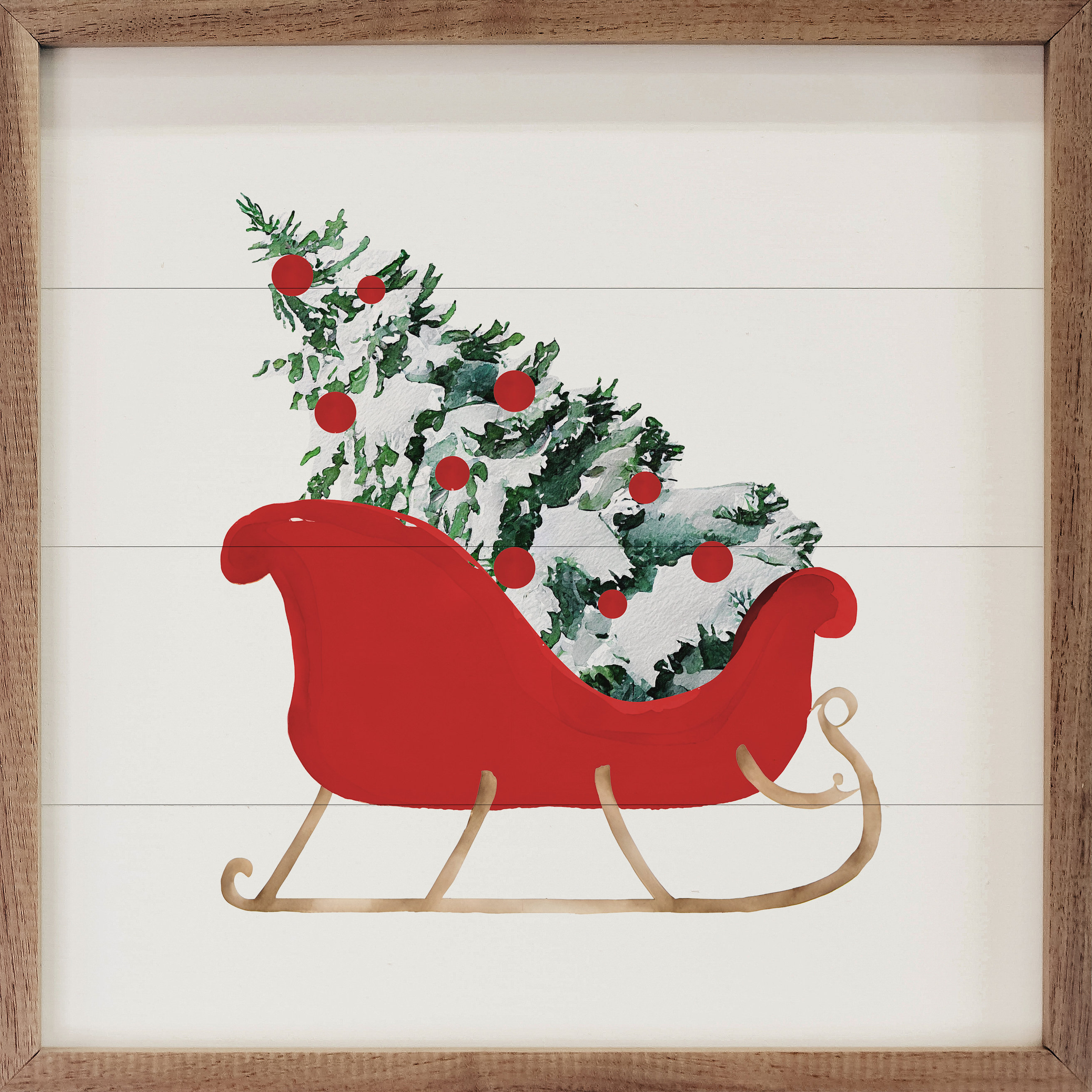 The Holiday Aisle® Christmas Tree In Red Sleigh White | Wayfair