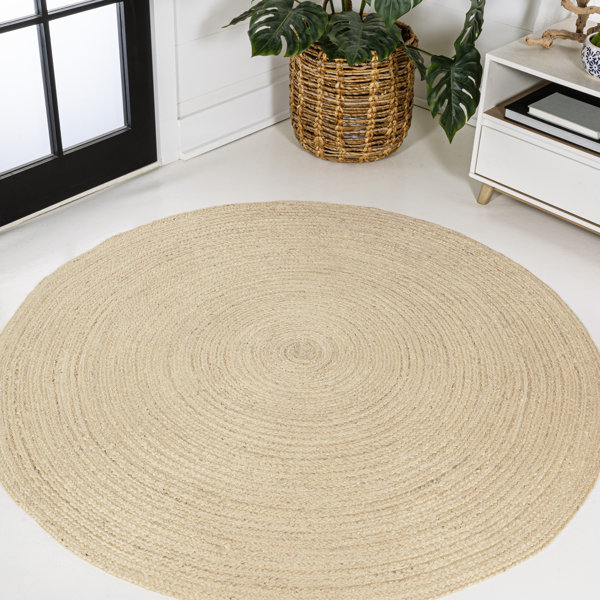 Bungalow Rose Mallerly Braided Coastal Cottage Round Jute Ivory Area ...