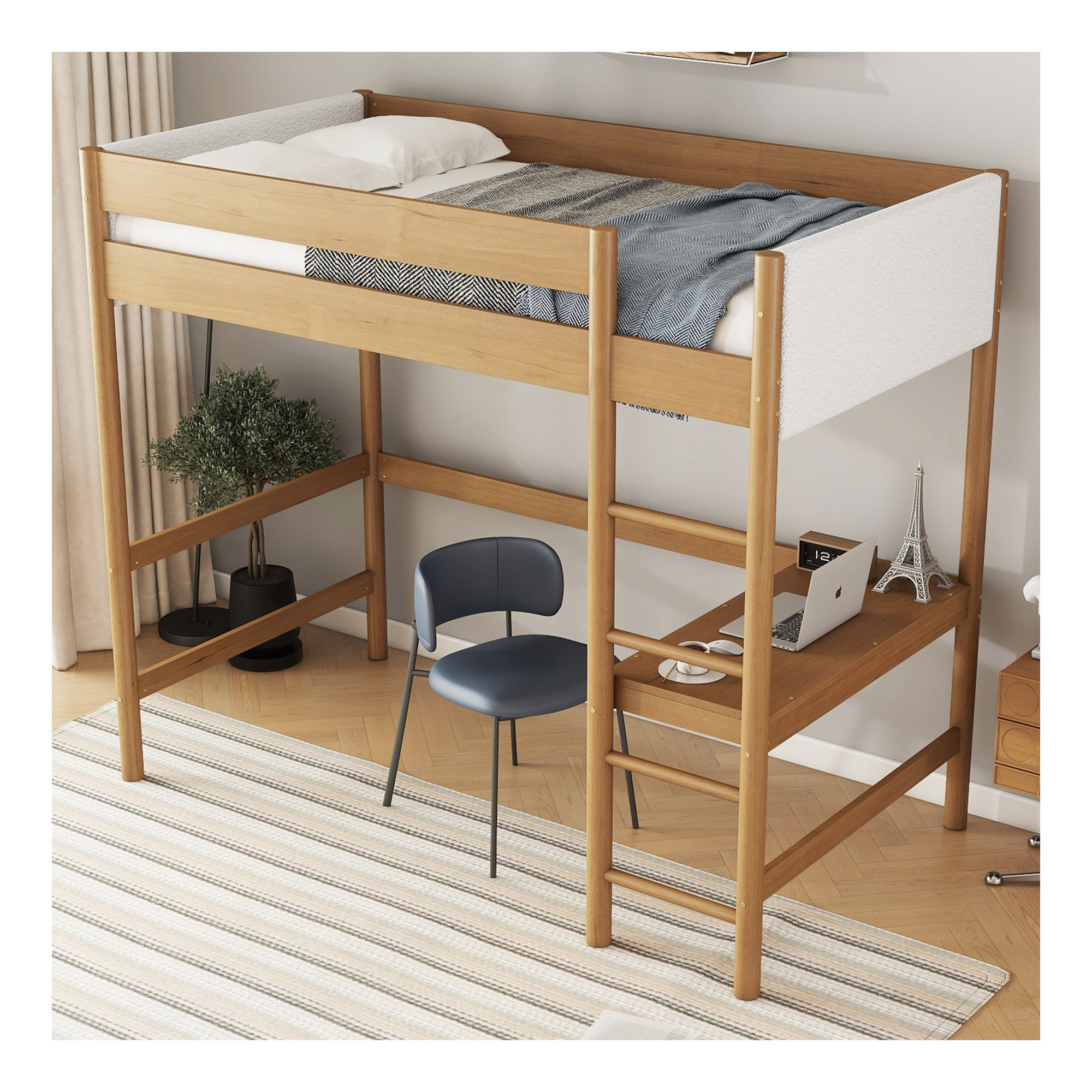 Corrigan Studio Twin Size Loft Bed With Desk, Boucle Upholstered ...