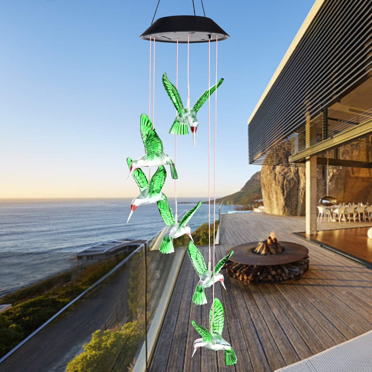 Arlmont & Co. Aggappera Hummingbird Solar Wind Chimes Outdoor ...