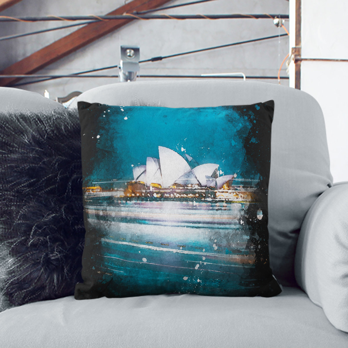 East Urban Home Sydney Opera House Lights Paint Splash Cushion with ...