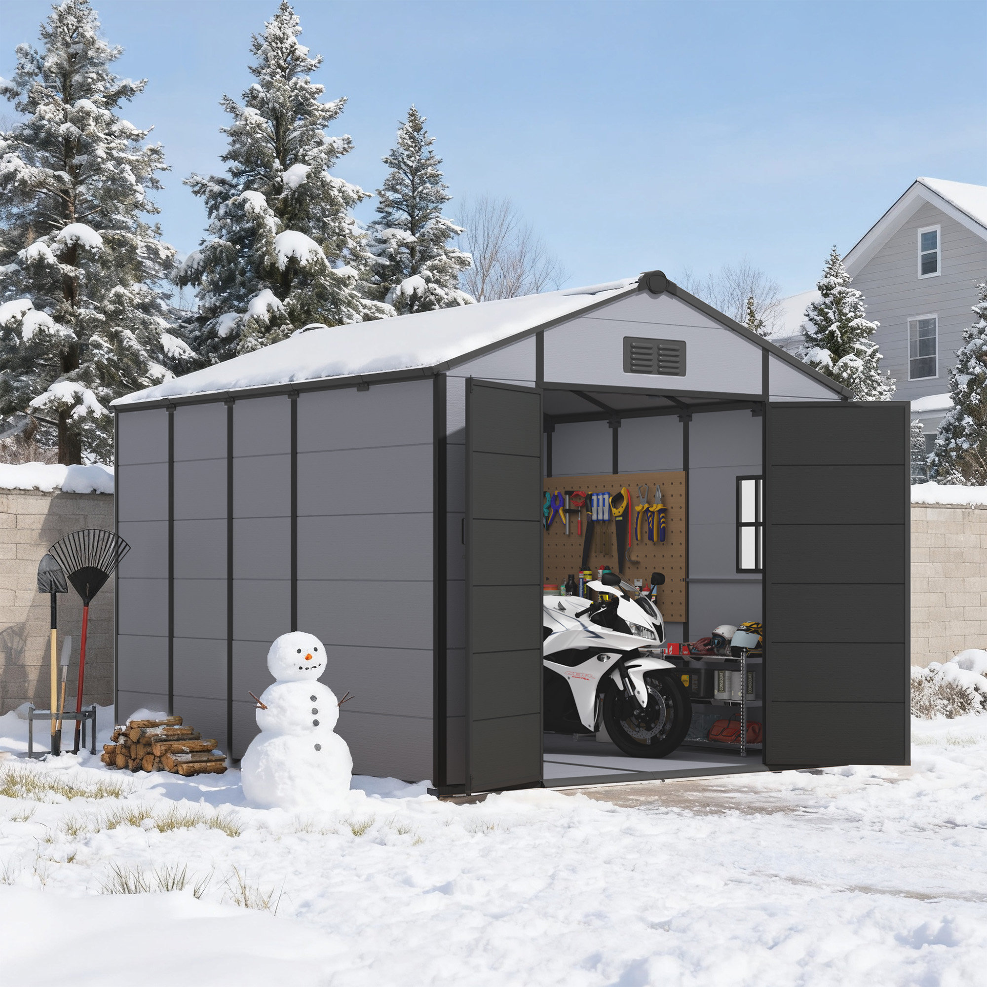 EROMMY 8X10 FT Outdoor Storage Shed, Weather-Resistant Shed With ...