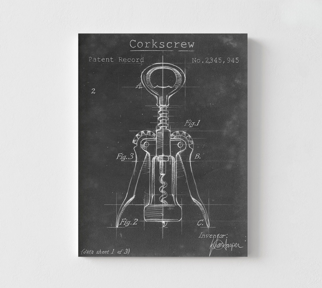 WeFrameArt Framed Corkscrew Patent Art Print, Sommelier Wall Art, Wine ...