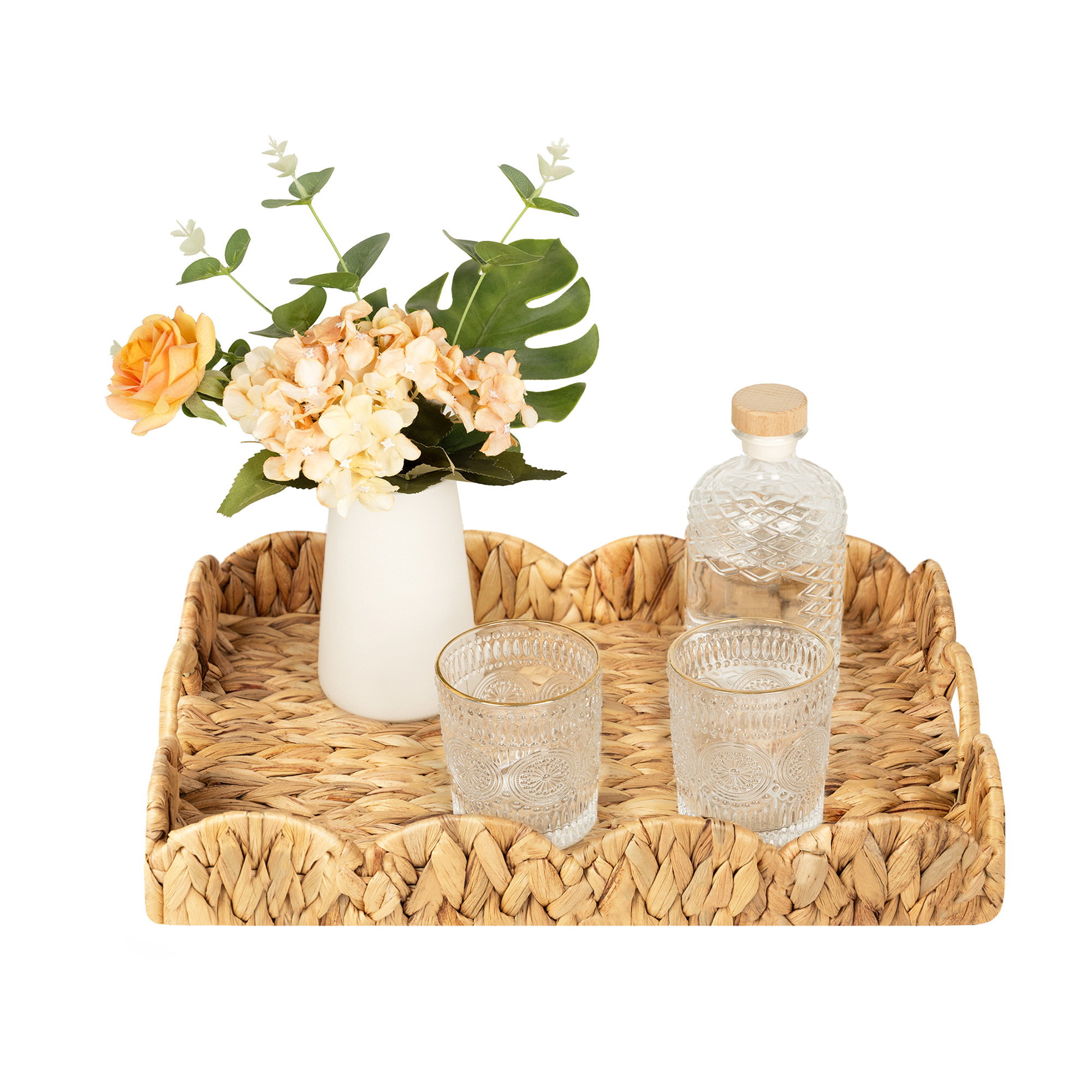 StorageWorks Scalloped Tray, Wicker Rattan Serving Tray with Handles ...