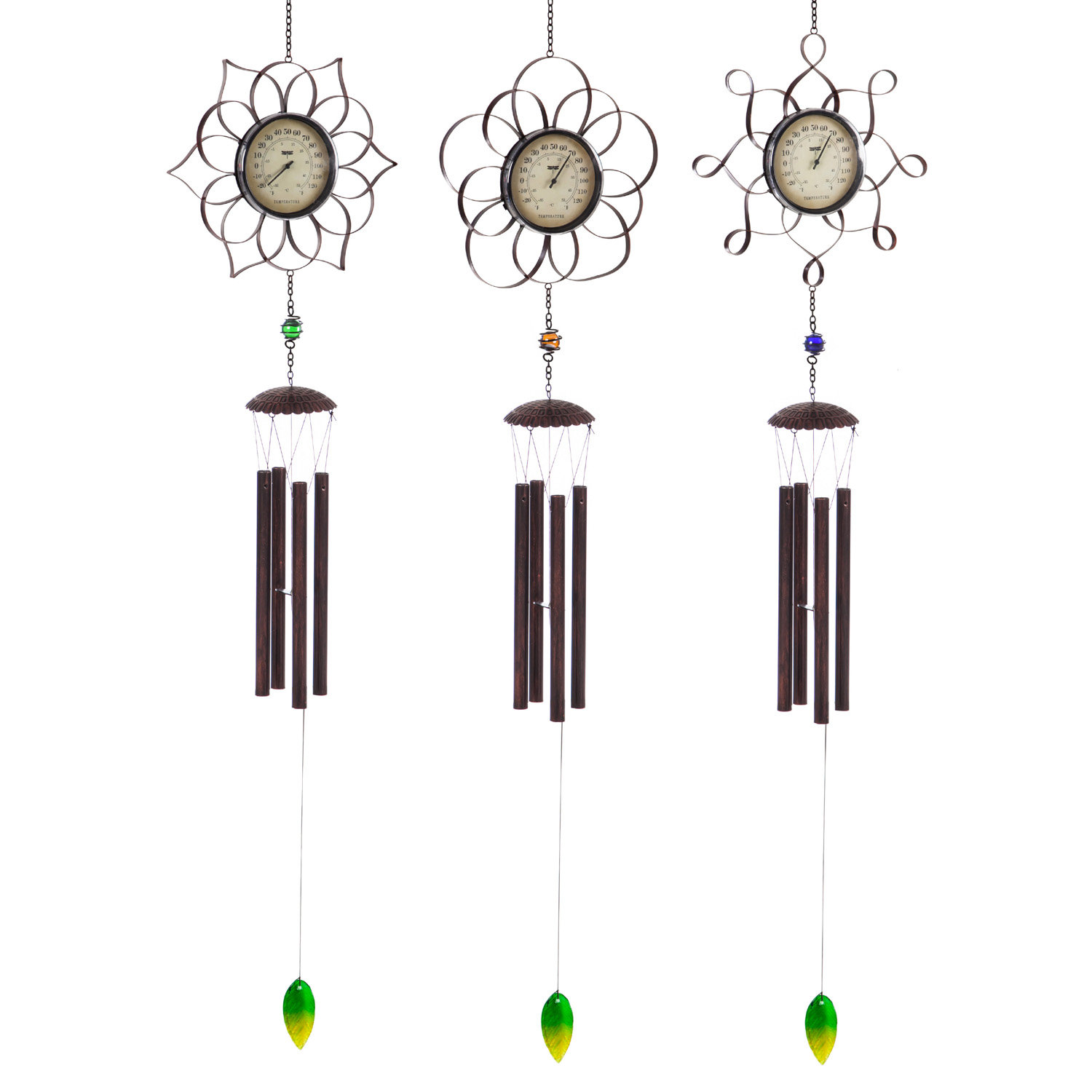 Fleur De Lis Living Carter Floral Thermometer 3 Piece Wind Chime Set ...