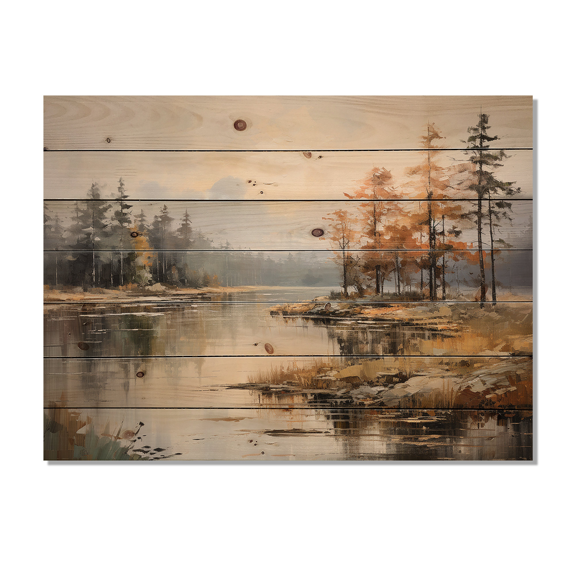 Design Art Lakeside Fall Foliage Serenity II - Landscapes Wood Wall ...