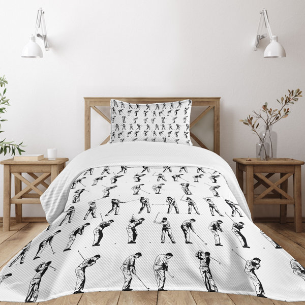 Ambesonne Golf Bedspread Set Golf Swing Hobby Play Black White | Wayfair