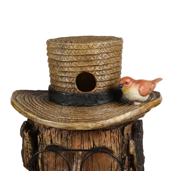 Trinx Resin Tree Stump Face Fountain with Light and Bird House | Wayfair