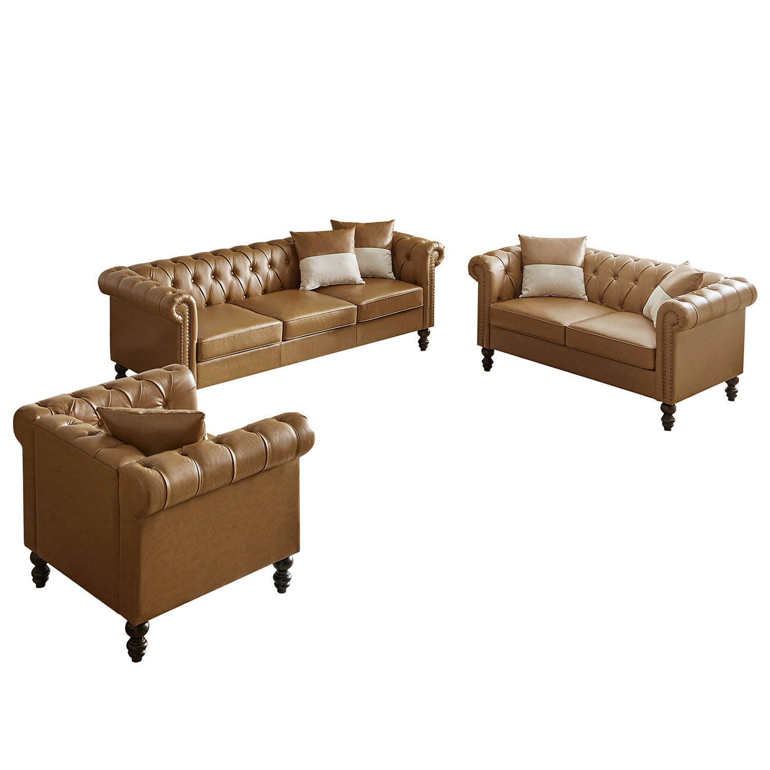 Charlton Home® Elbin Traditional Leather 3 Piece Living Room Set ...