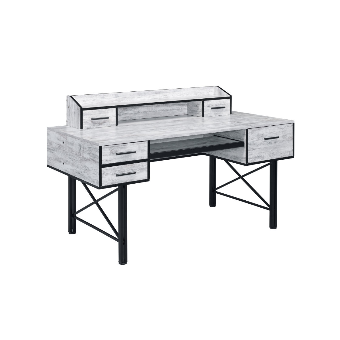 Ophelia & Co. Antique White And Black 5-Drawer Computer Desk | Wayfair