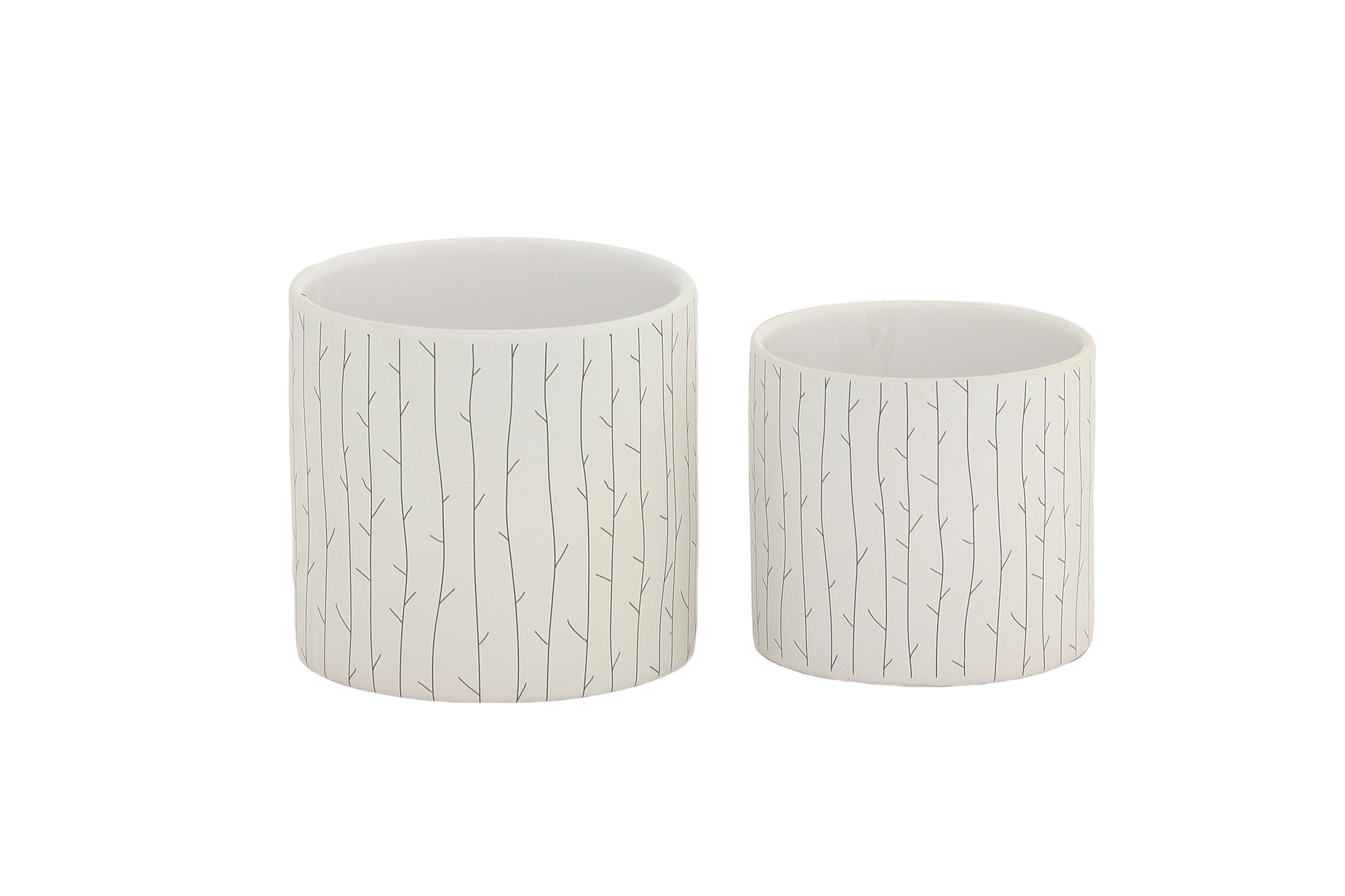 Ebern Designs Ceramic Round Pot with Winter Branches Collumn Pattern ...