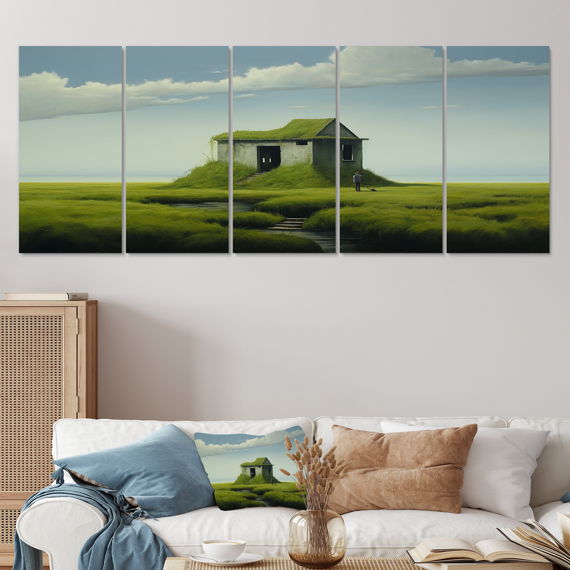 Gracie Oaks Deserted Country House Green Nostalgia - Landscape Wall Art ...