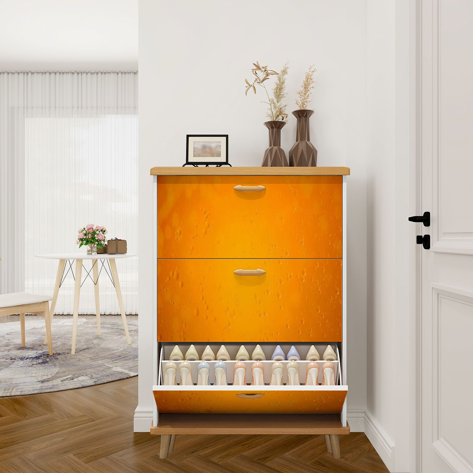 East Urban Home Shoe Storage Cabinet with 3 Flip Drawers for Colored ...