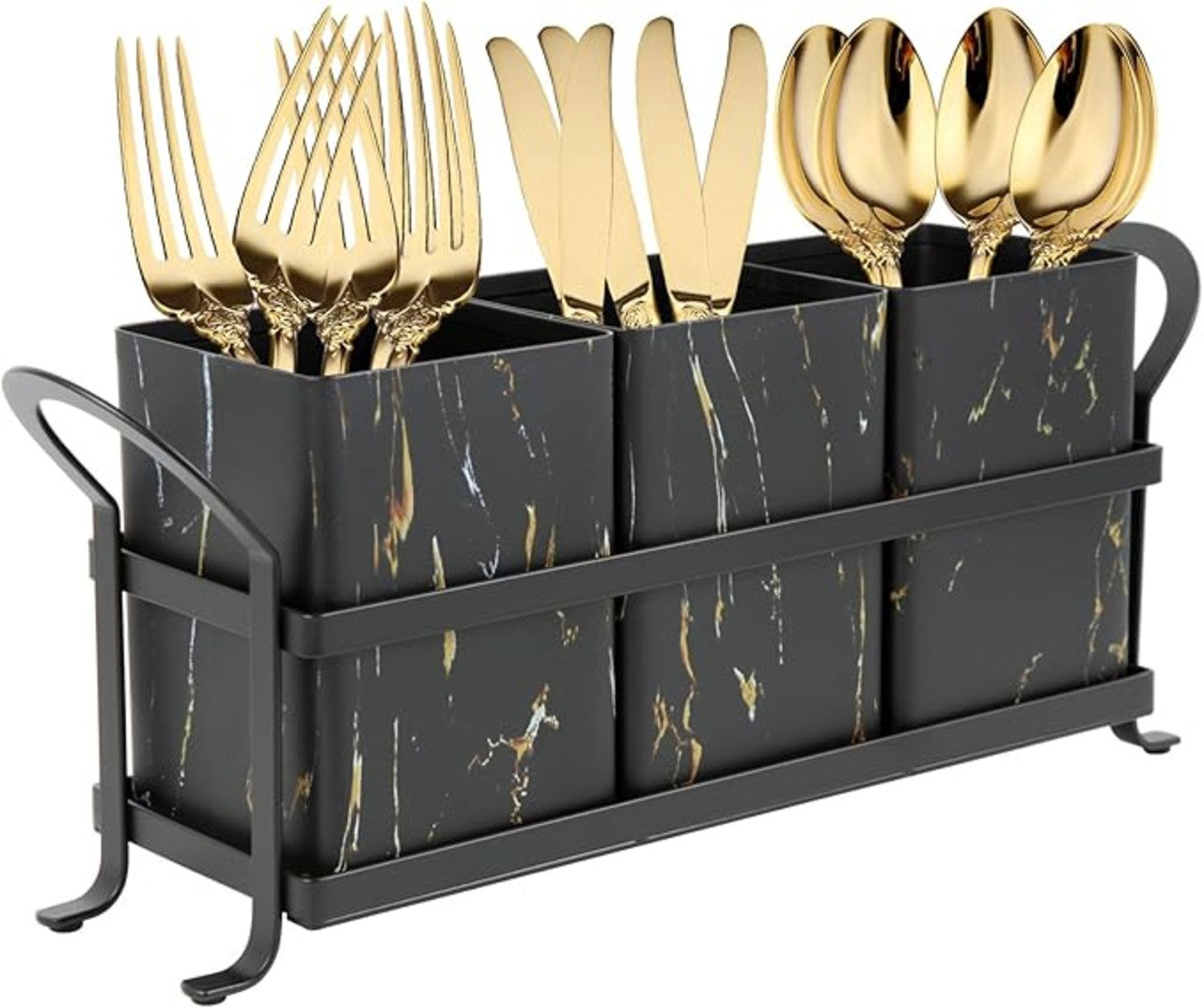 Brayden Studio® Kitchen Utensil Holder For Countertop, Golden Marble ...
