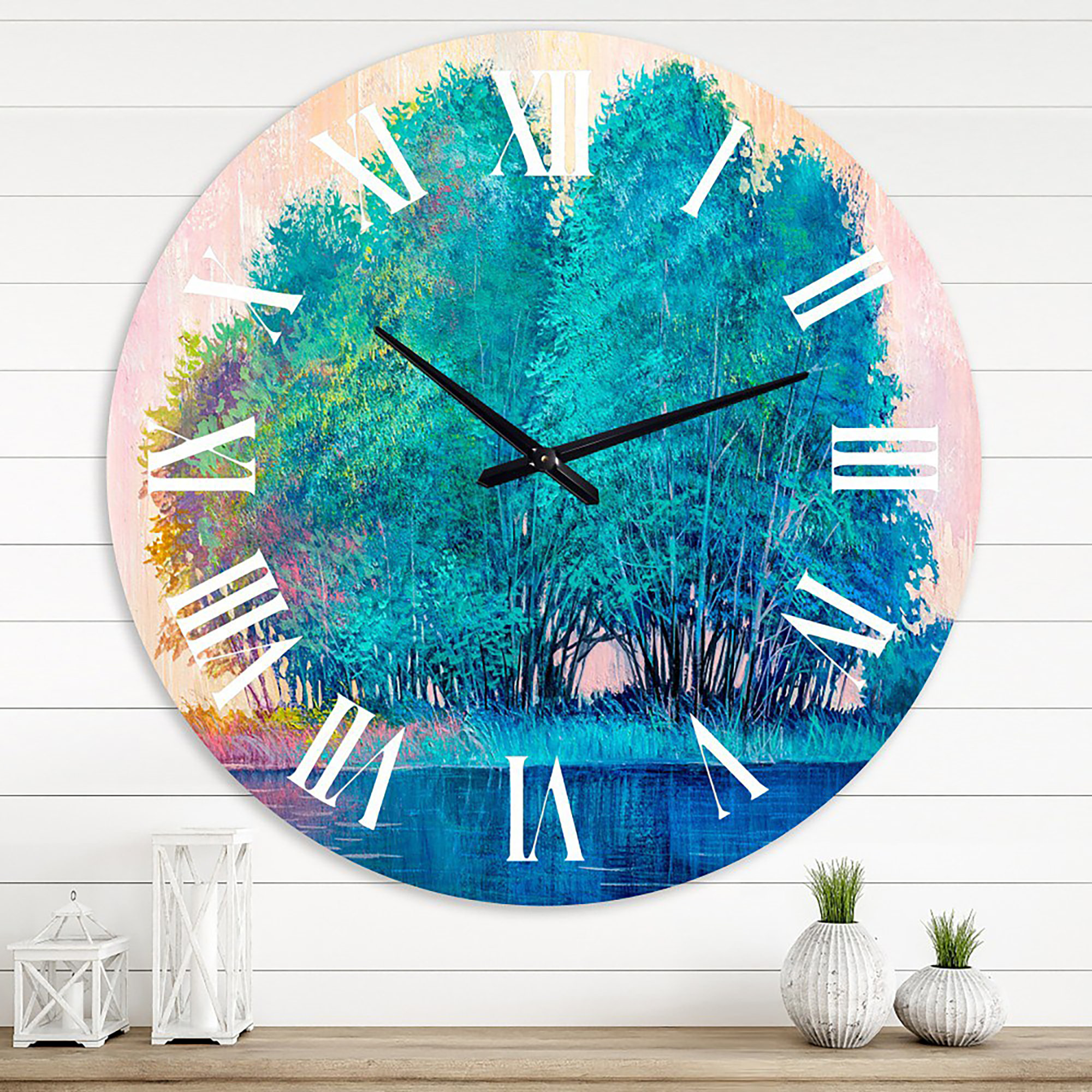 East Urban Home Blue Coloured Tree Impression II - Lake House Wall ...