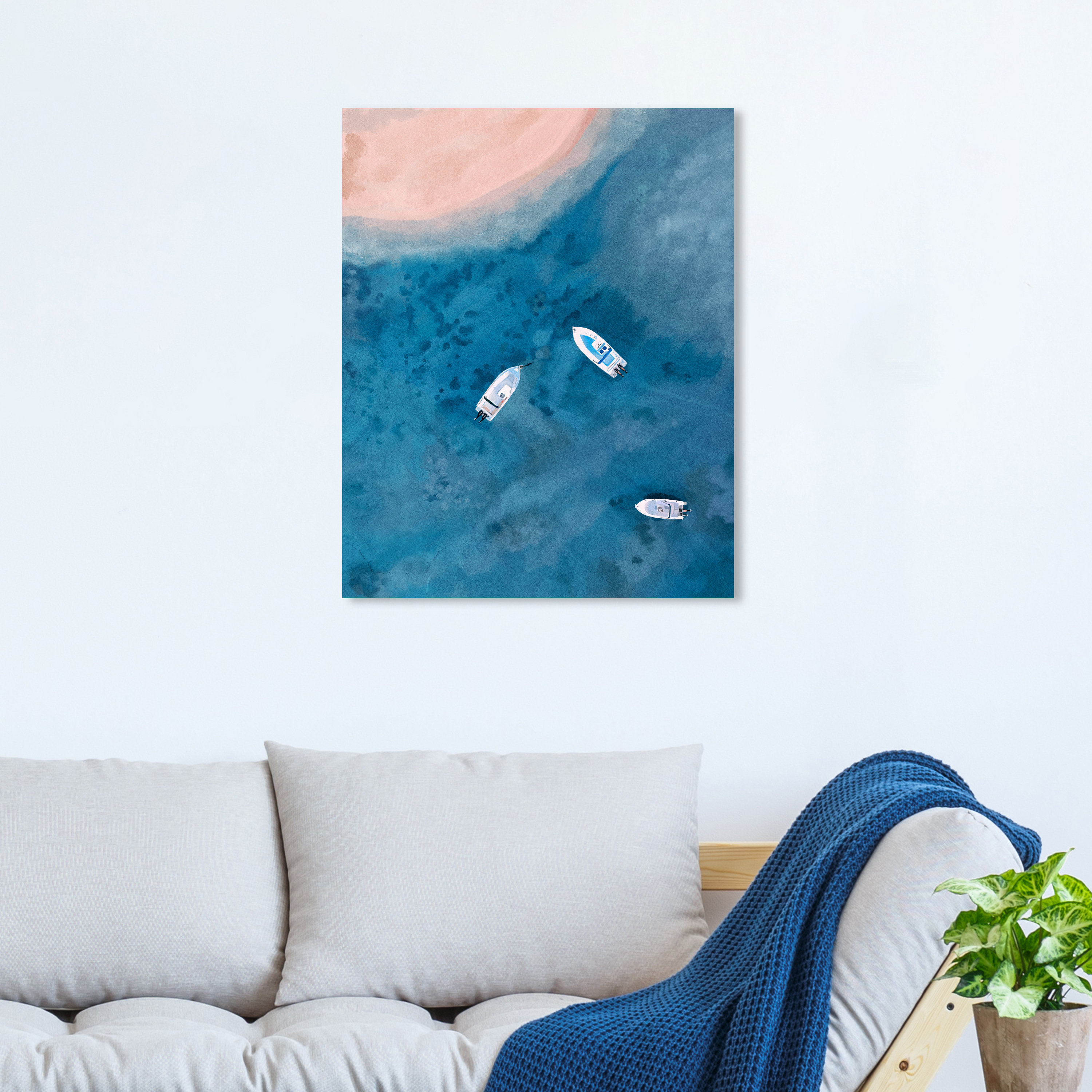 Oliver Gal Prints Beachside Yatchting, Aerial Ocean Boats Coastal Blue ...