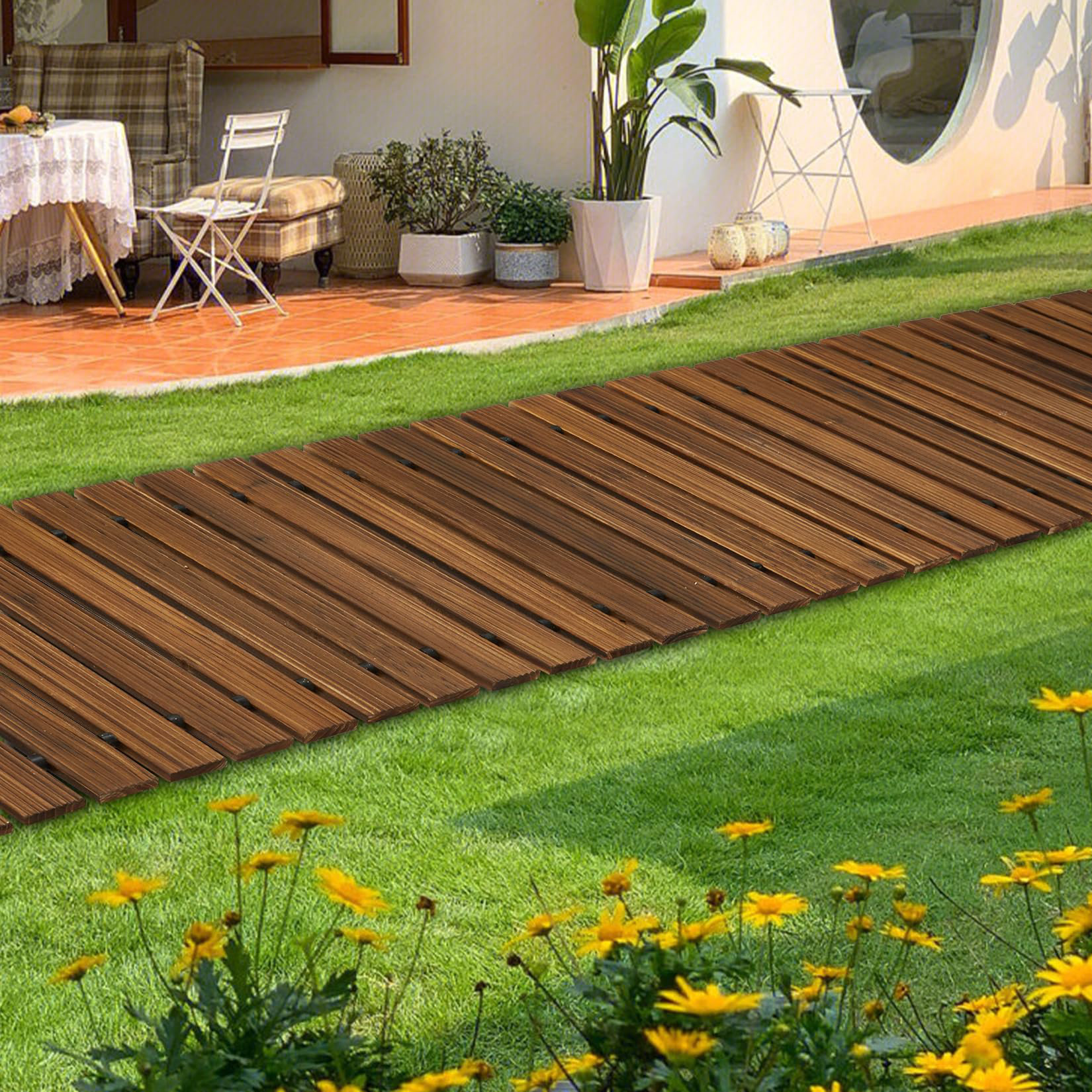 Arlmont & Co. Wooden Garden Pathway,Outdoor Roll Out Decorative ...