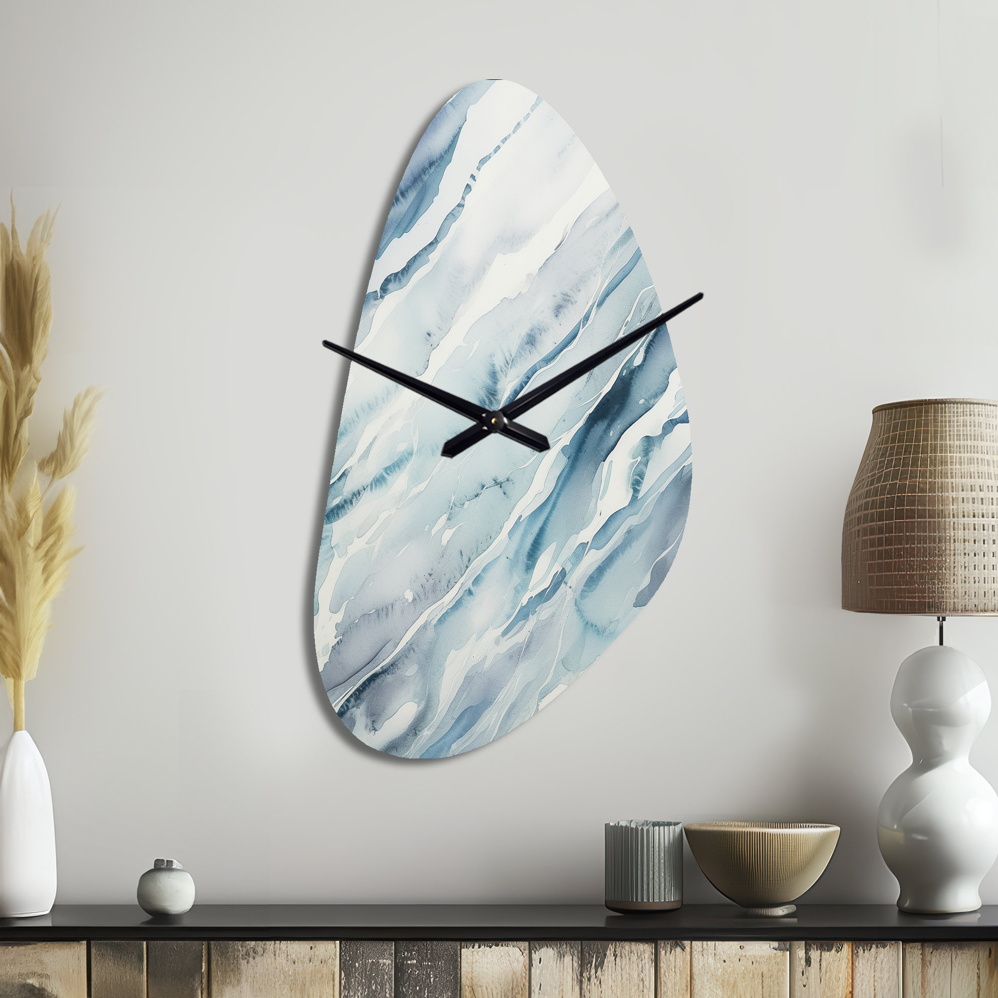Design Art Blue Whirlwind I - Abstract Shapes Asymmetrical Metal Clock ...