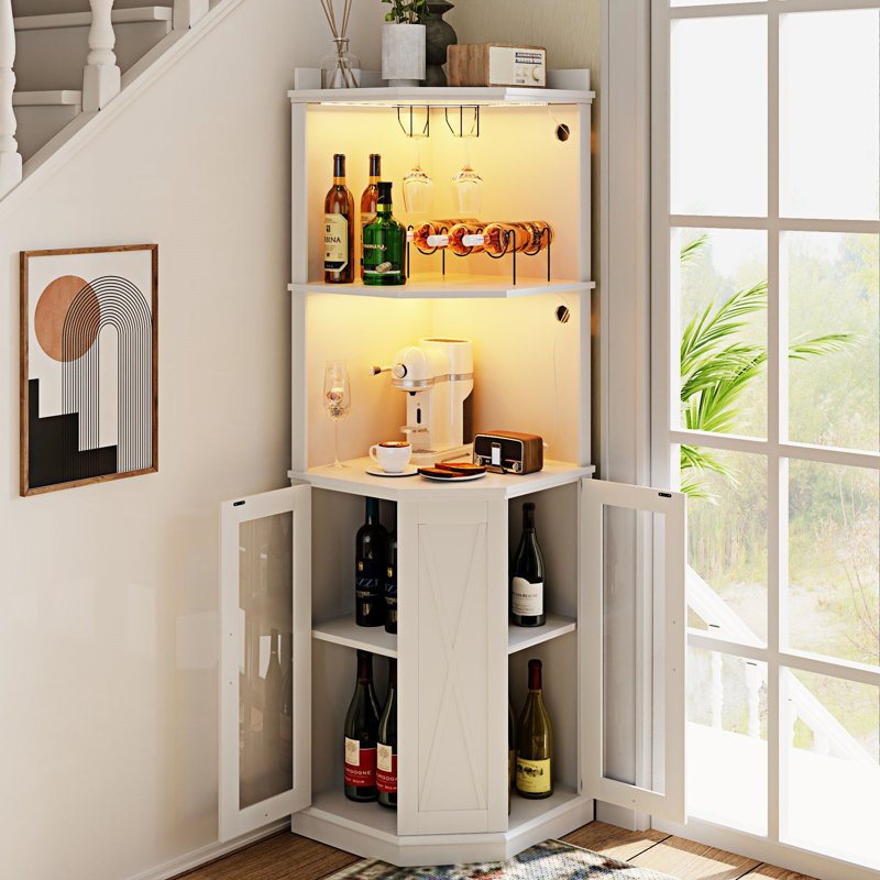 Wrought Studio™ Corner Bar Cabinet With Power Outlet for Living Room ...
