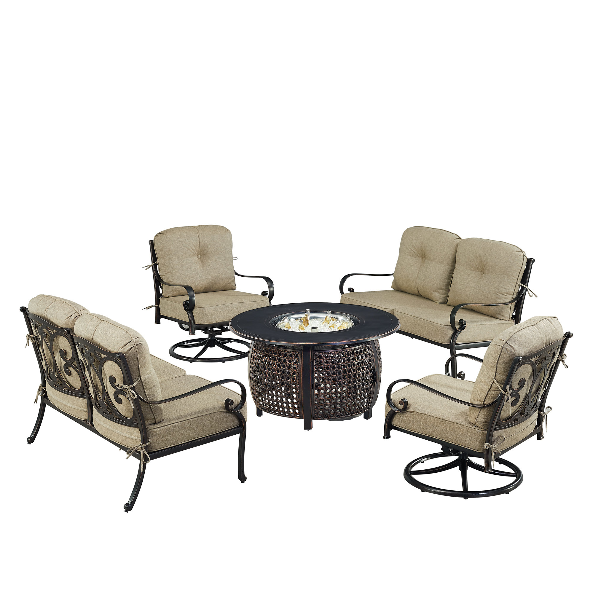 Oakland Living Black Aluminum Fire Table Set with Two Loveseats and Two ...