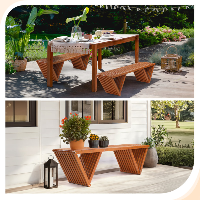 Latitude Run® 63 In. 3-Person Outdoor Wood Bench With Triangle Base ...