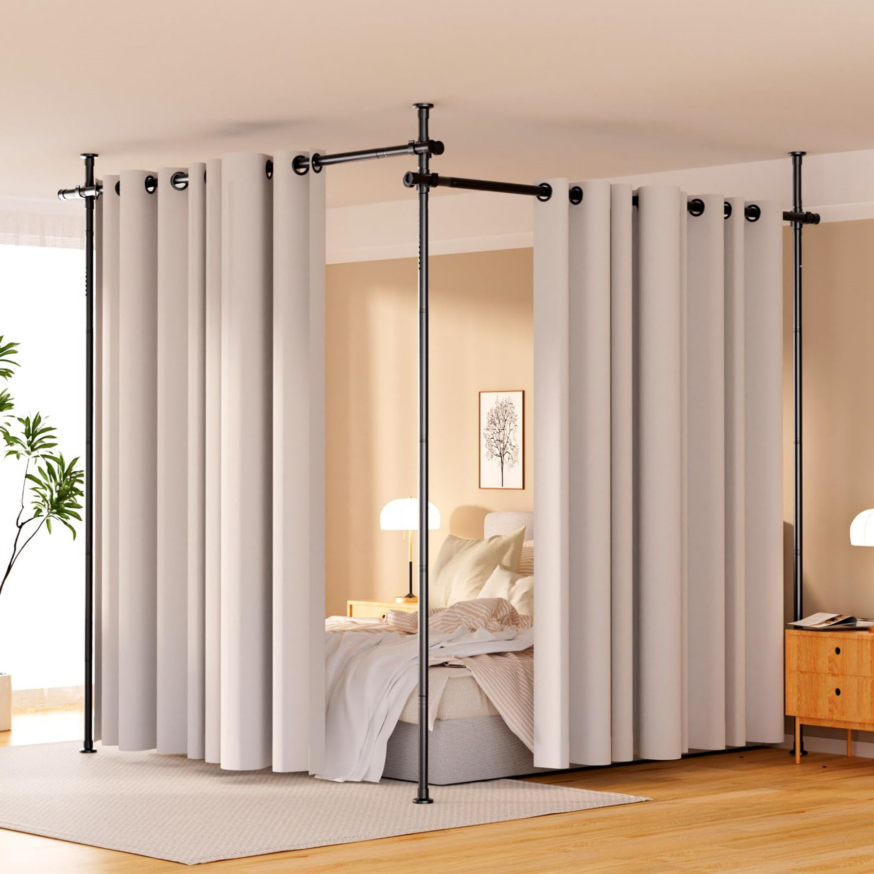 Ebern Designs Adjustable No-Drill Room Divider Rod, 4-10Ft Height X 28 ...
