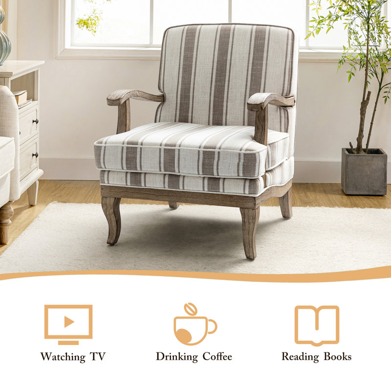 Lark Manor Amilio Wooden Upholstered Armchair with Solid Wood Armrests ...