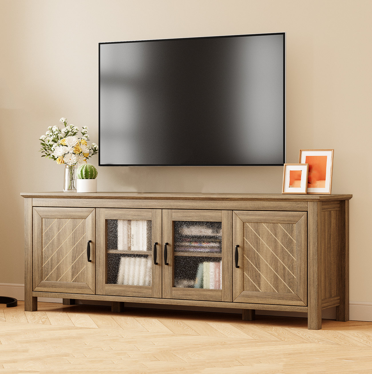 Lark Manor™ Farmhouse Tv Stand,tv Console Table With Doors & Storage ...