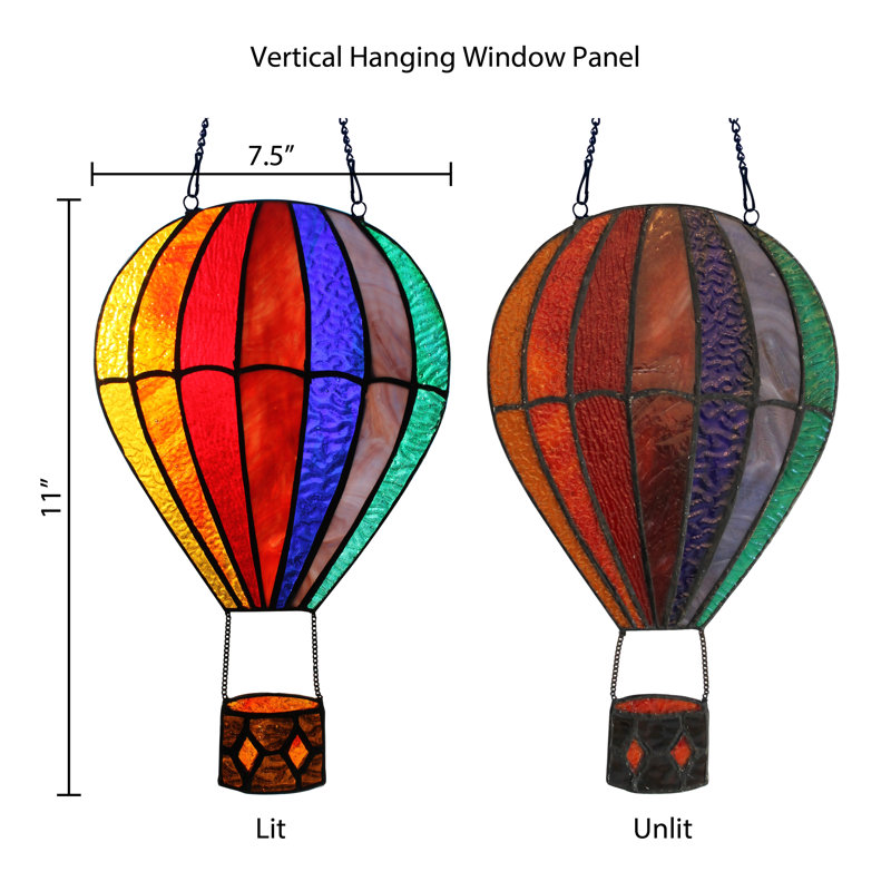 Winston Porter 11"H Otis Red Hot Air Balloon Stained Glass Window Panel ...