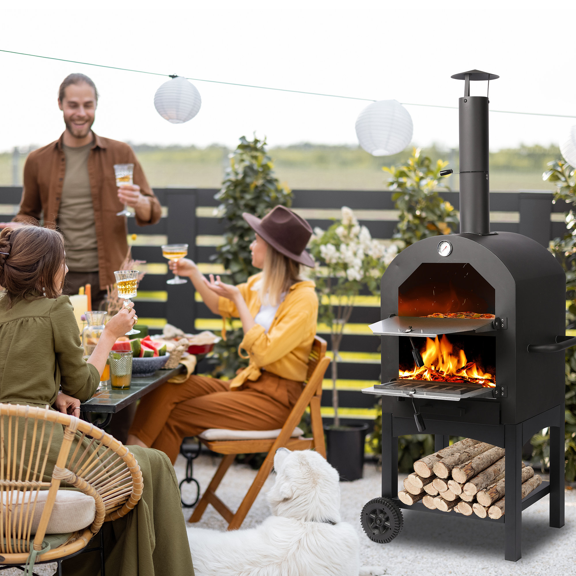 Betterhood Outdoor Steel Freestanding Wood-Fired Pizza Oven in Black ...