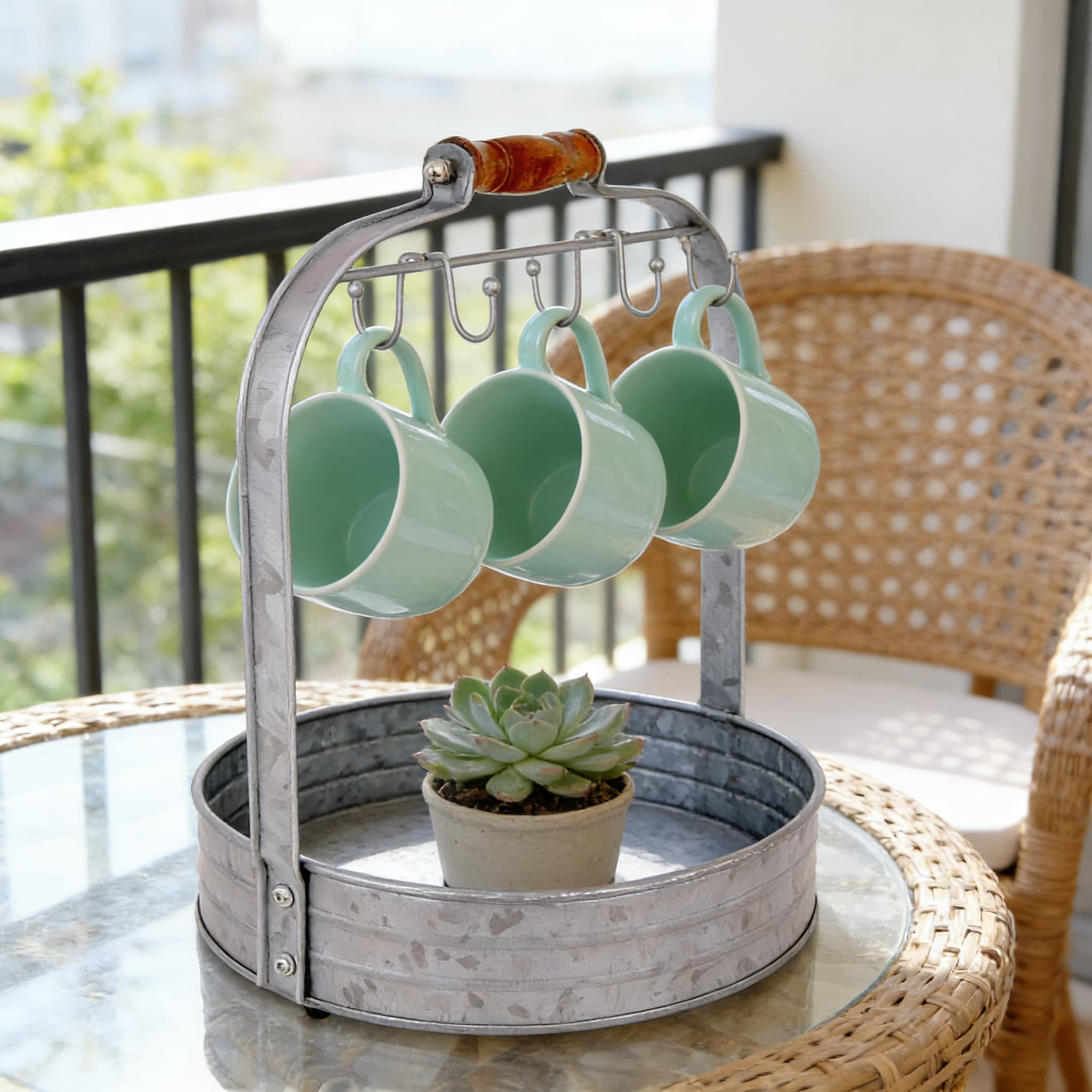Rebrilliant Galvanized Metal Coffee Mug Rack Organizer With Storage ...