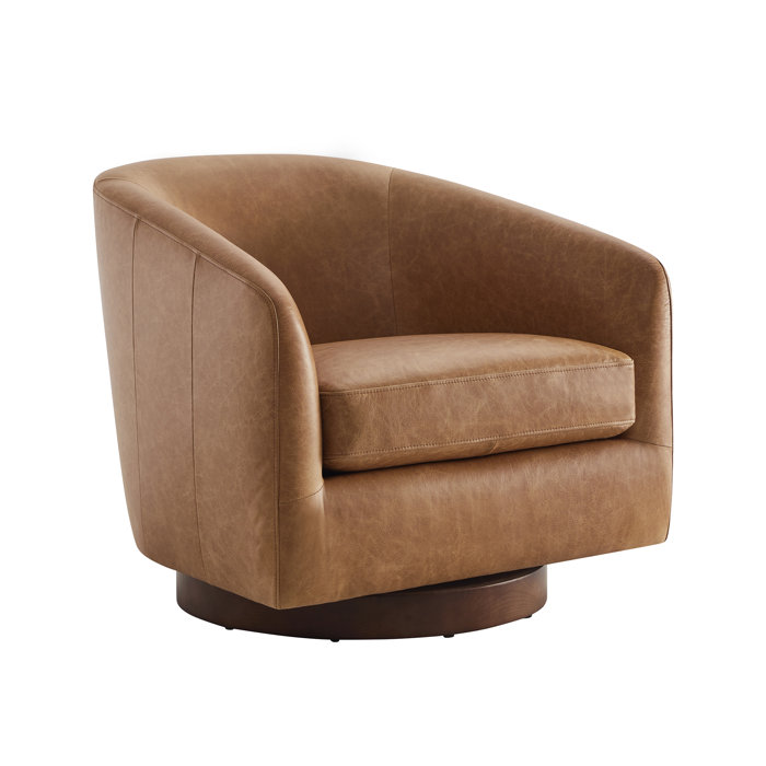 AllModern Bennett Genuine Leather Swivel Barrel Chair & Reviews | Wayfair