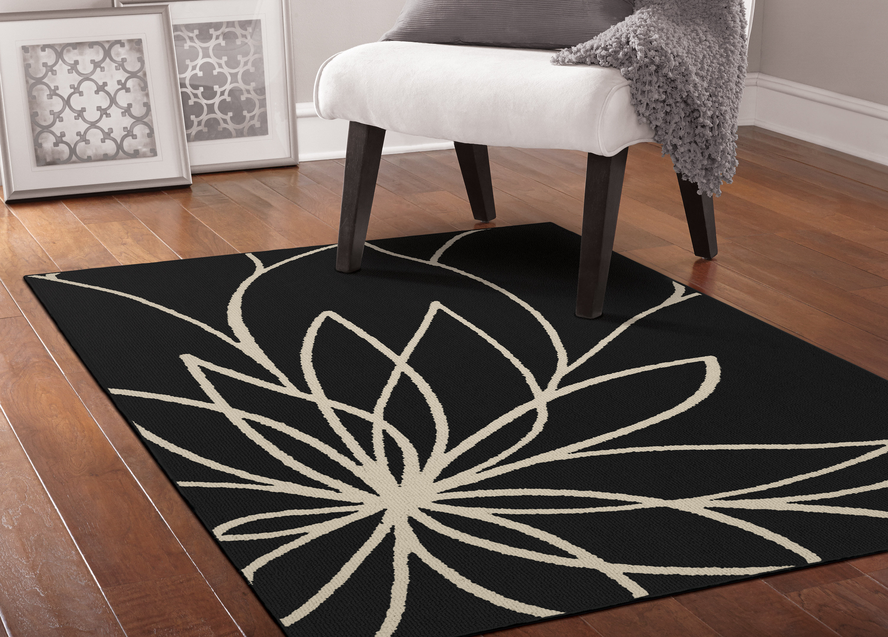 Ebern Designs Brackenmore Floral Tufted Black/Ivory Area Rug & Reviews ...