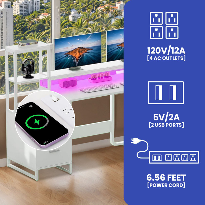 Wrought Studio™ Reversible Computer Desk with Drawers | Wayfair