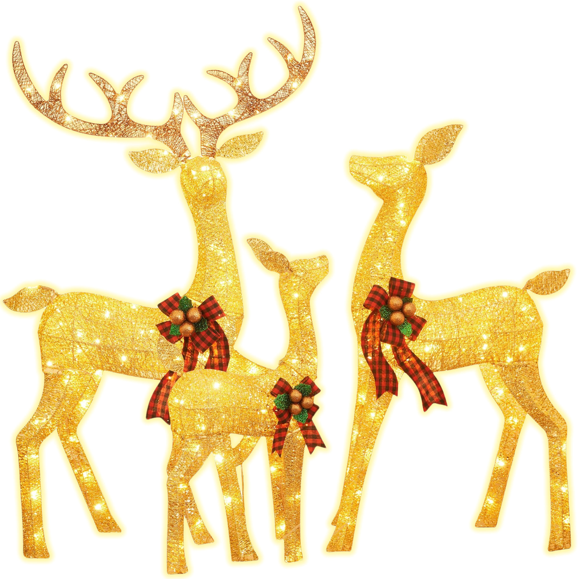 The Holiday Aisle® 3-Piece Lighted 3D Gold Yellow Reindeer Family ...