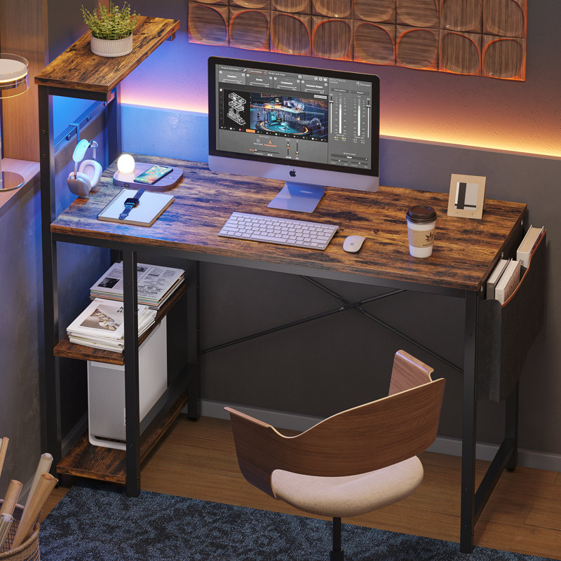 17 Stories Johnothan Computer Desk with 4 Tiers Shelves, LED, 44 ...